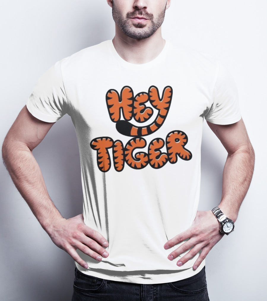 Cincinnati Bengals Hey Tiger Striped Bubble Letter Tiger Tail Pattern T-Shirt