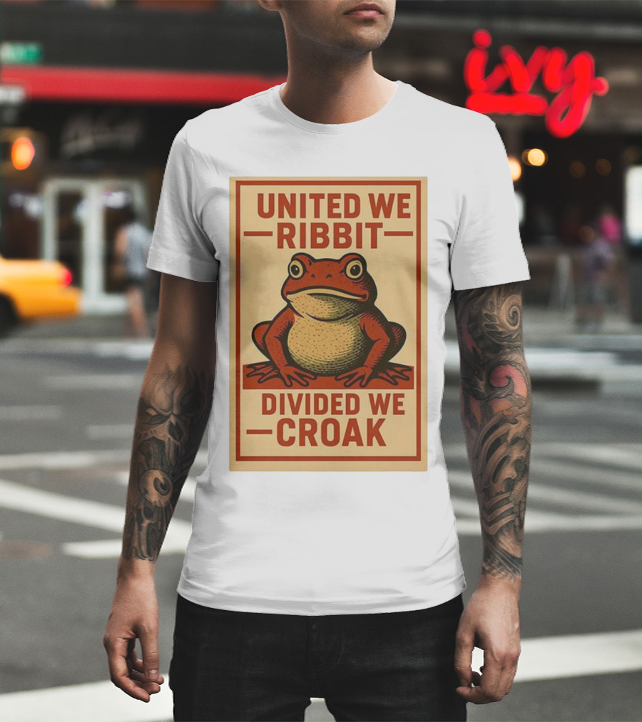 United We Ribbit Divided We Croak Frog Speaking Teamwork Message T-Shirt