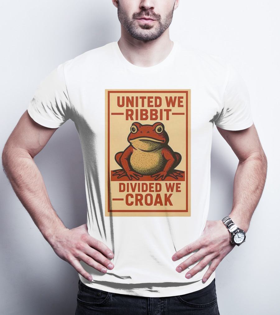 United We Ribbit Divided We Croak Frog Speaking Teamwork Message T-Shirt