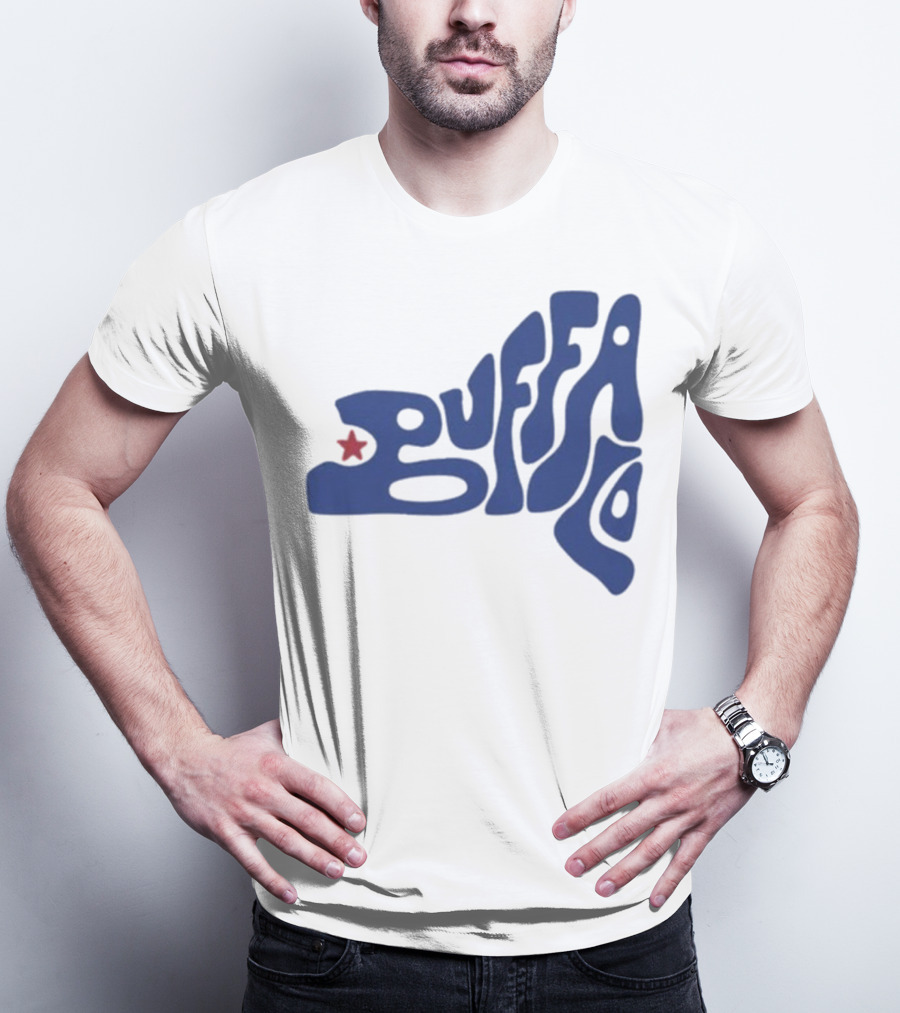Funky Buffalo Retro Psychedelic Typography With Red Star T-Shirt
