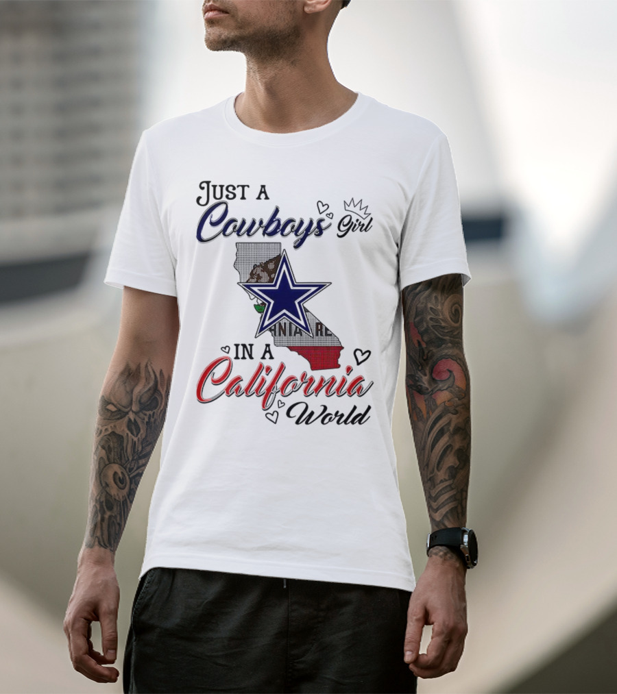 Cowboys Girl In A California World With Star And Map Outline T-Shirt