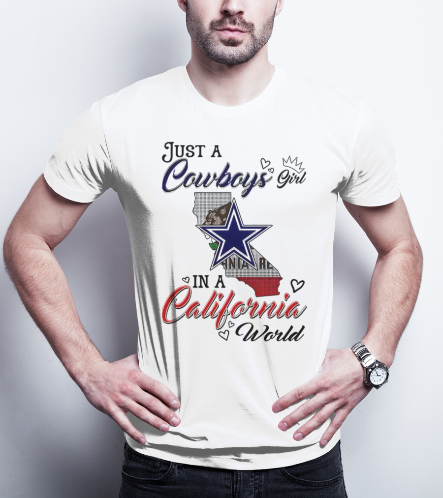 Cowboys Girl In A California World With Star And Map Outline T-Shirt
