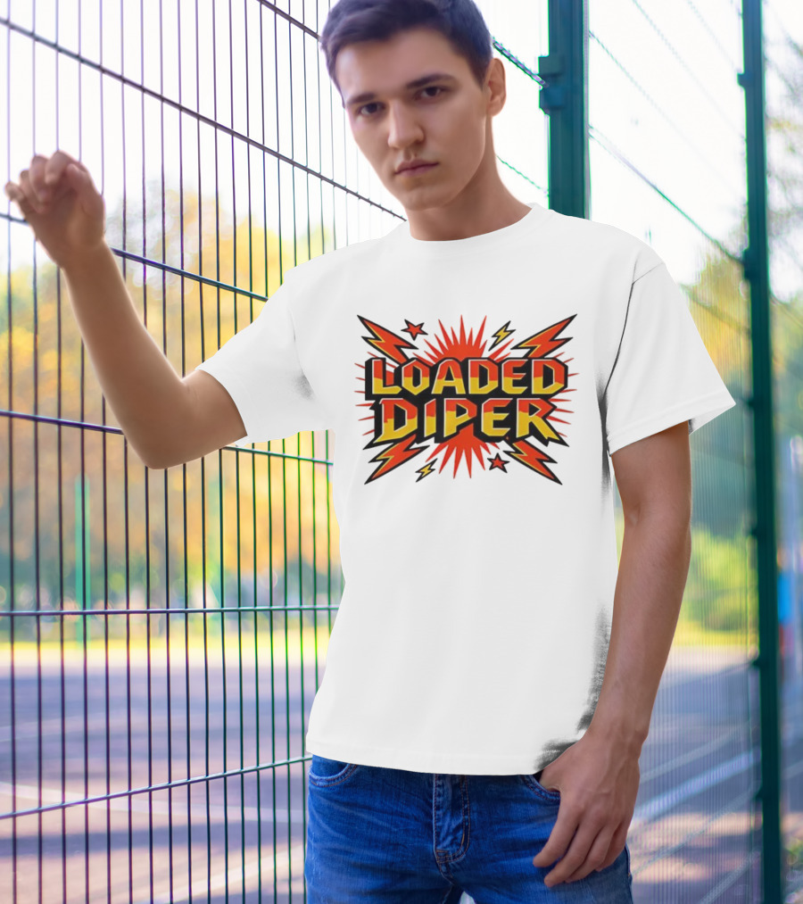 Loaded Diper Band Logo Comic Book Style Explosion Graphic T-Shirt