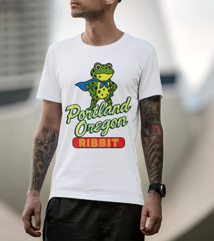 Portland Oregon Ribbit Frog Superhero Retro Style T-Shirt