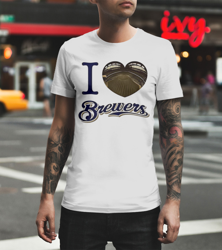 I Love Brewers Heart Stadium Milwaukee MLB T-Shirt