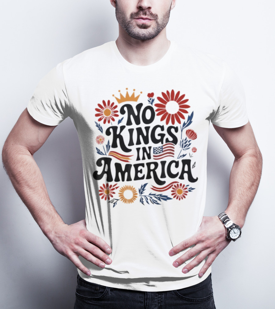 No King In America Floral American Flag 4th Of July No Kings T-Shirt