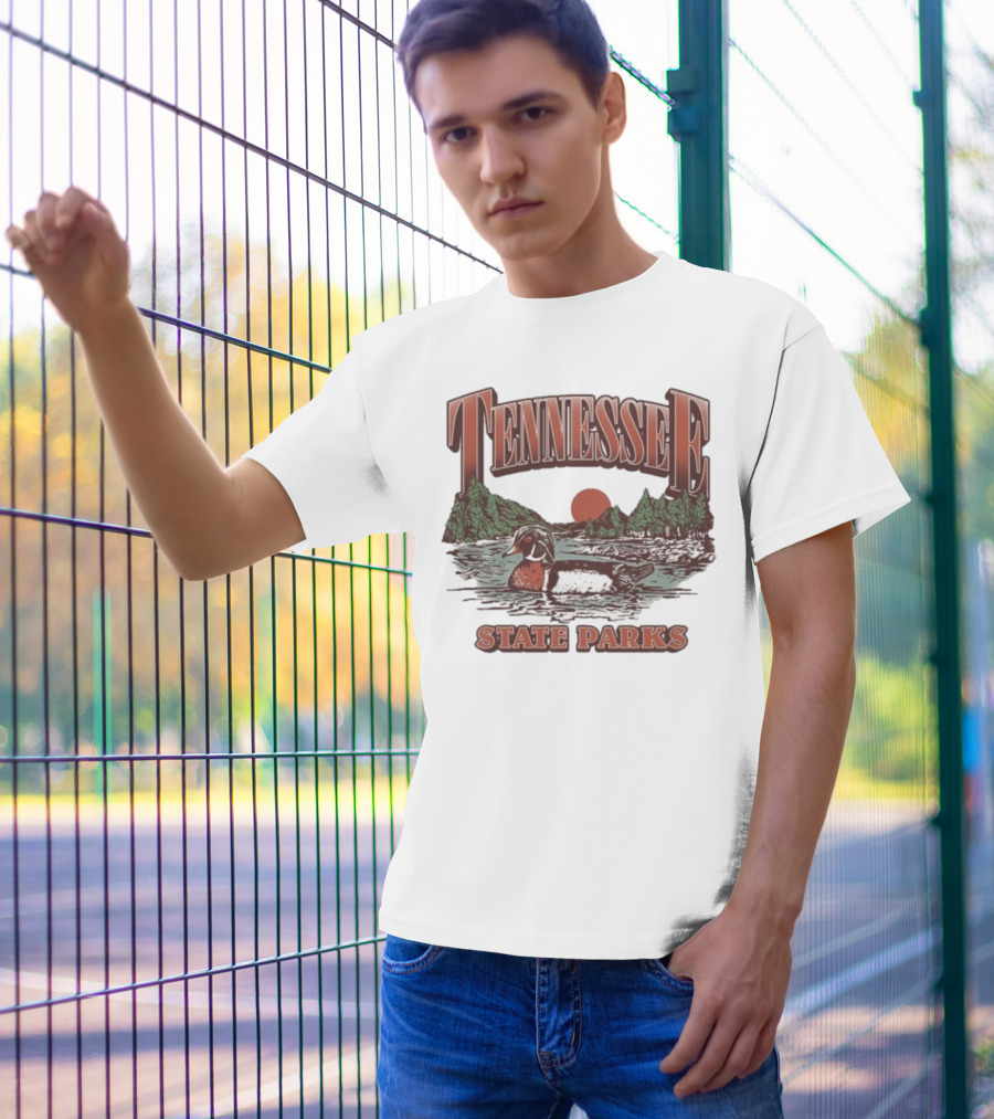Tennessee State Parks Wood Duck With Scenic Forest And River Scene T-Shirt