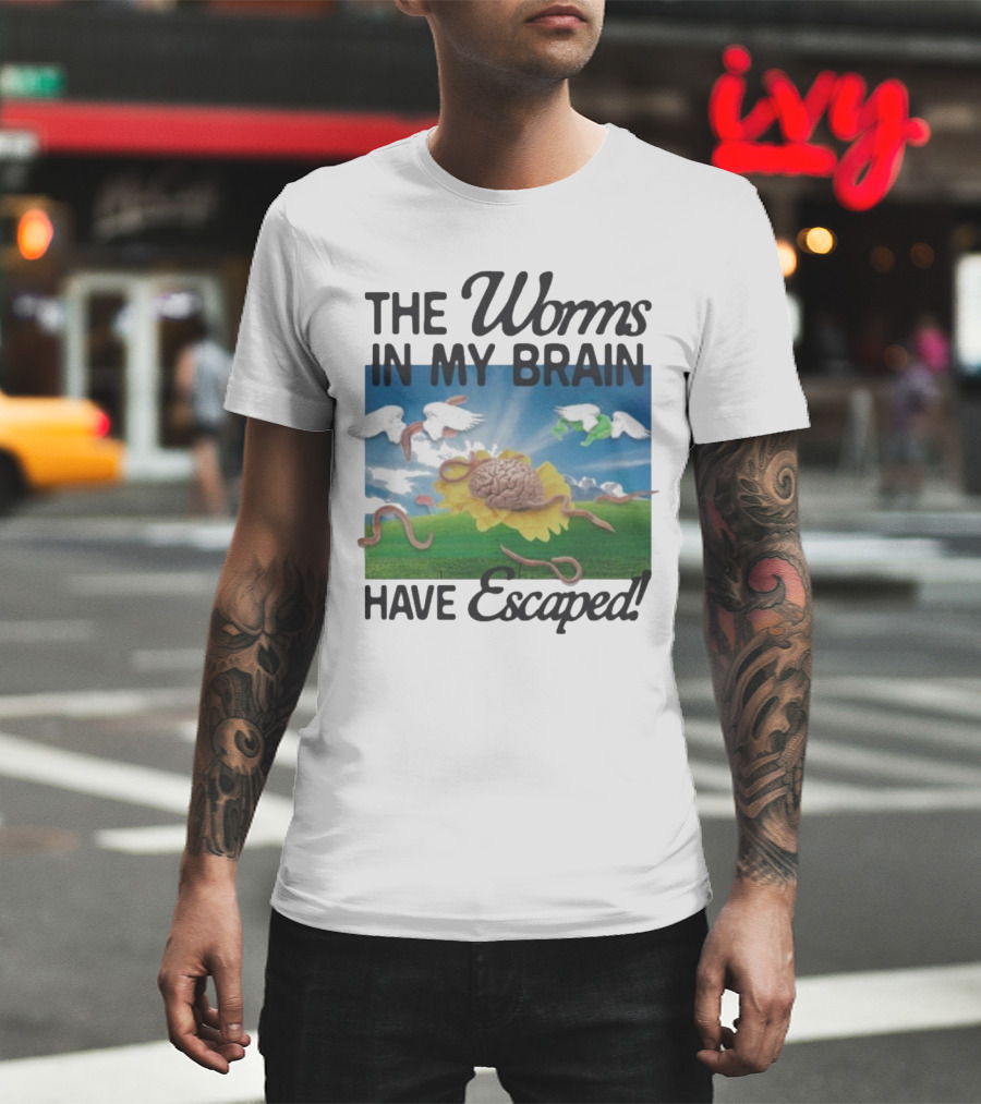 The Worms In My Brain Have Escaped Flying Brain Wings Clouds Sunflower T-Shirt