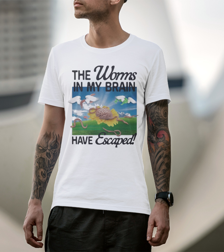 The Worms In My Brain Have Escaped Flying Brain Wings Clouds Sunflower T-Shirt