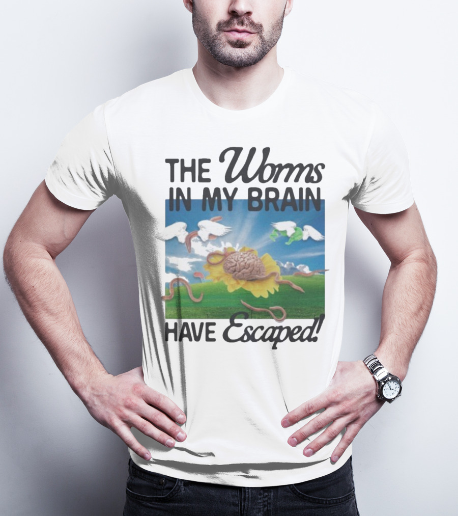 The Worms In My Brain Have Escaped Flying Brain Wings Clouds Sunflower T-Shirt