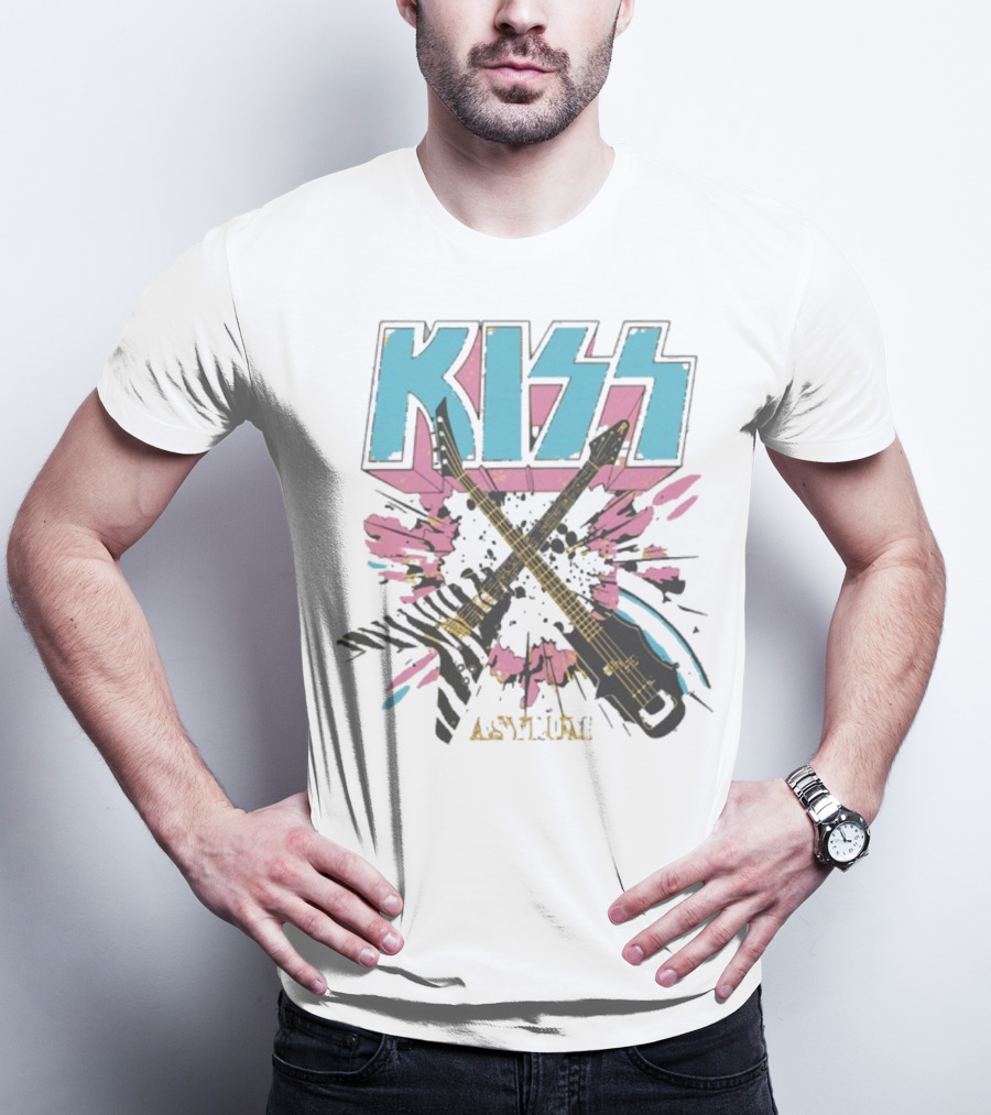 Kiss Asylum Crossed Guitars Burst Design T-Shirt