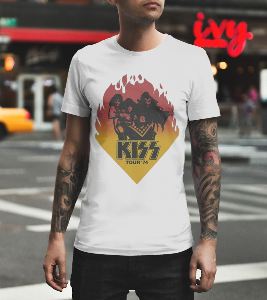 Kiss Tour ’74 Fire Logo Midday Sun Band Members T-Shirt