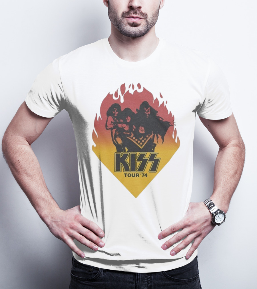 Kiss Tour ’74 Fire Logo Midday Sun Band Members T-Shirt