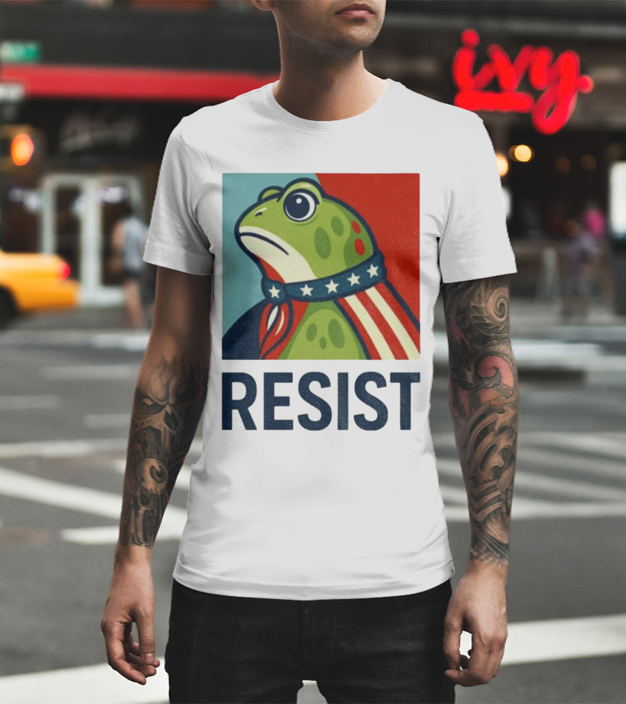 Resist Portland Frog Patriotic Stars And Stripes Retro Art T-Shirt
