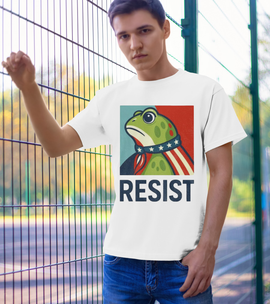 Resist Portland Frog Patriotic Stars And Stripes Retro Art T-Shirt