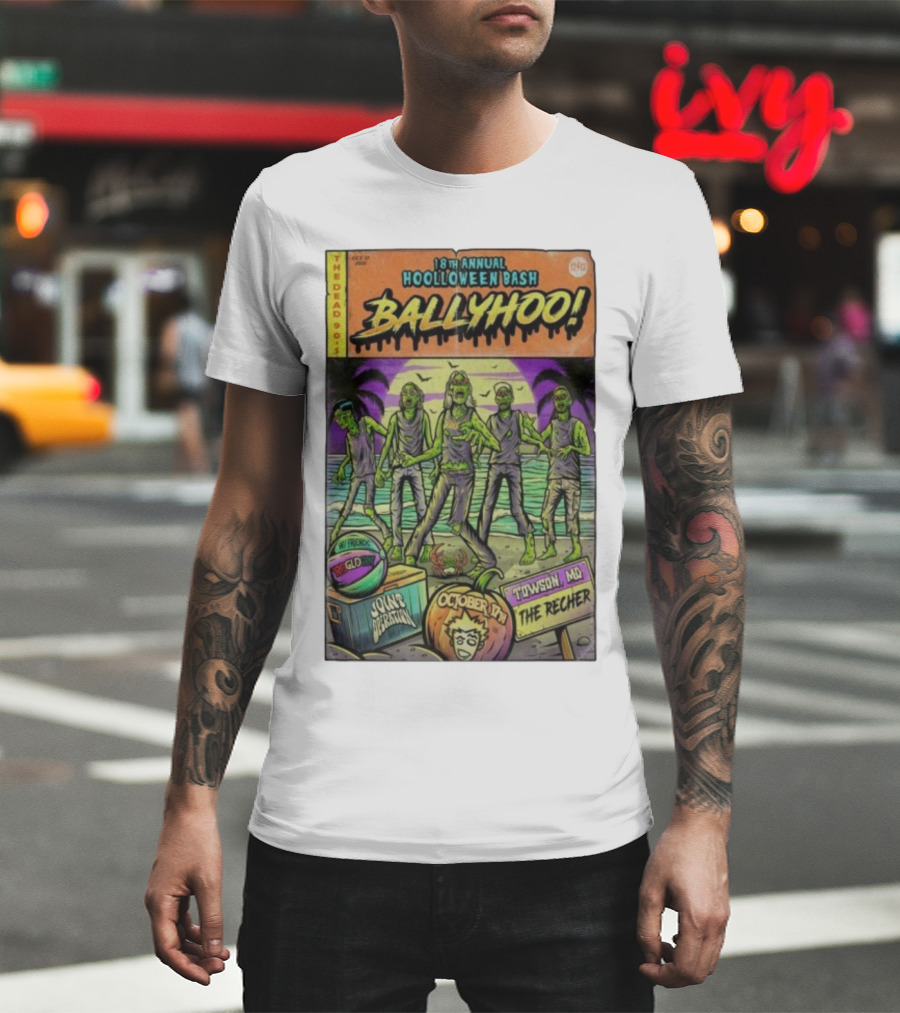 18th Annual Hoolloween Bash Ballyhoo October 17 2025 The Recher Towson MD Palm Trees Zombies T-Shirt