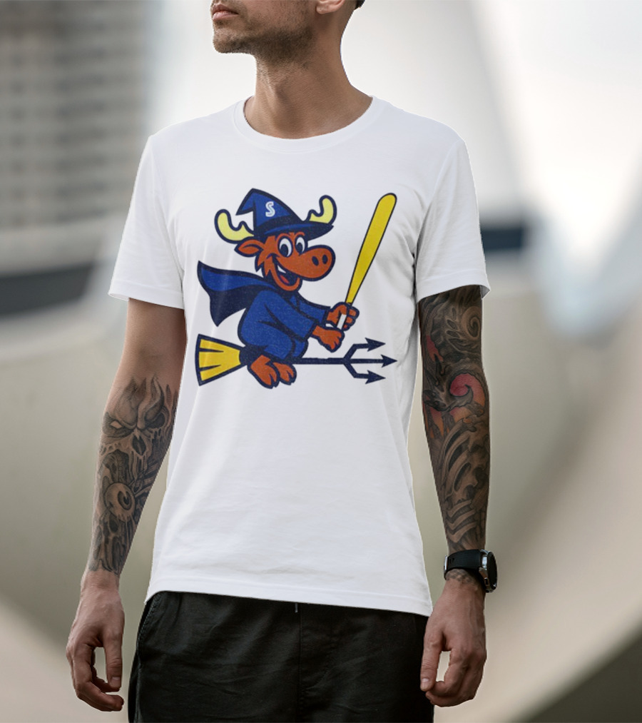 Etsy Moose Witch Seattle Mariners MLB Baseball Cartoon Trident T-Shirt