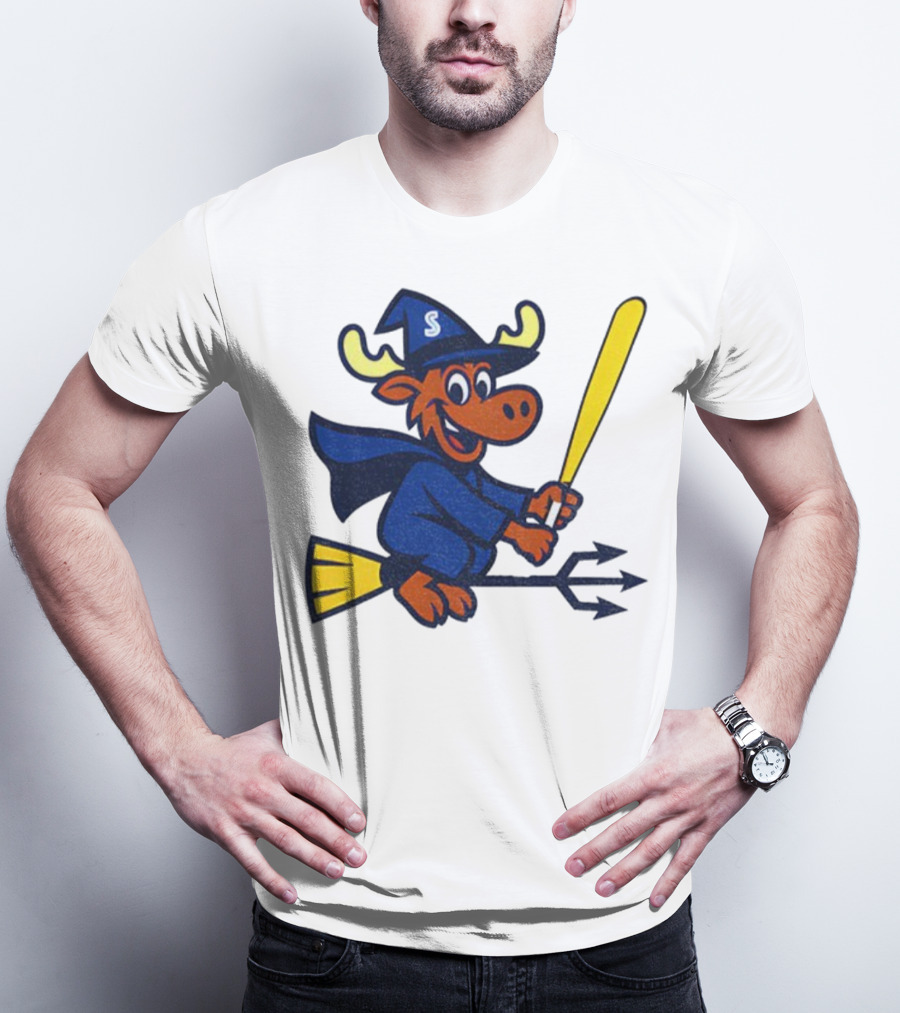 Etsy Moose Witch Seattle Mariners MLB Baseball Cartoon Trident T-Shirt