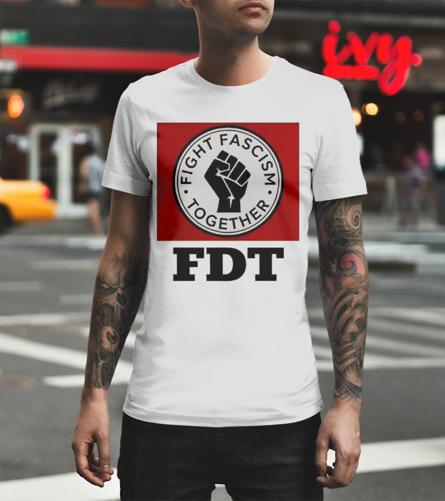 Fight Fascism Together Fist Symbol Red Background T-Shirt