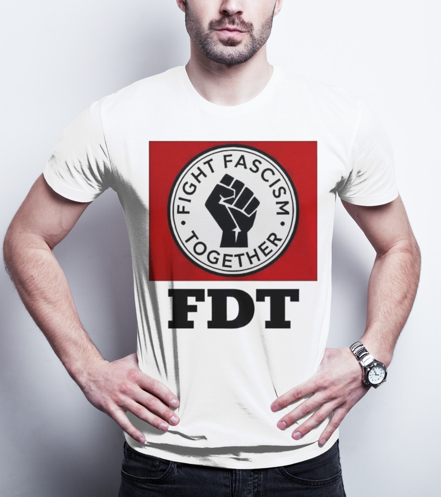 Fight Fascism Together Fist Symbol Red Background T-Shirt