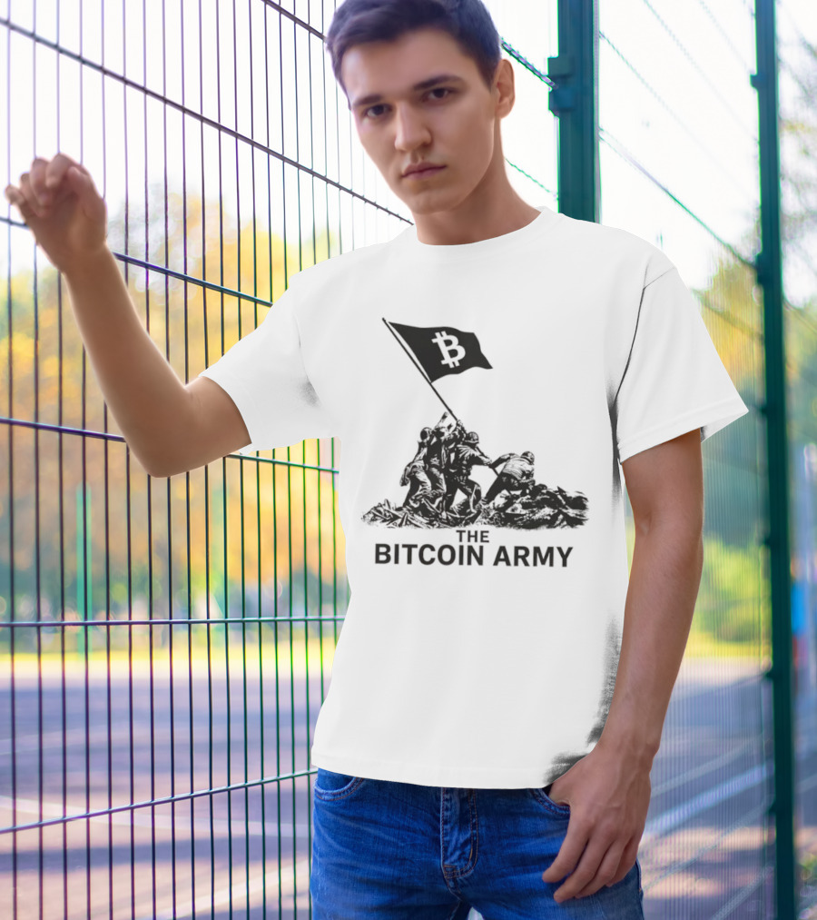 Bitcoin Army Raising The Flag Cryptocurrency Image Iwo Jima T-Shirt