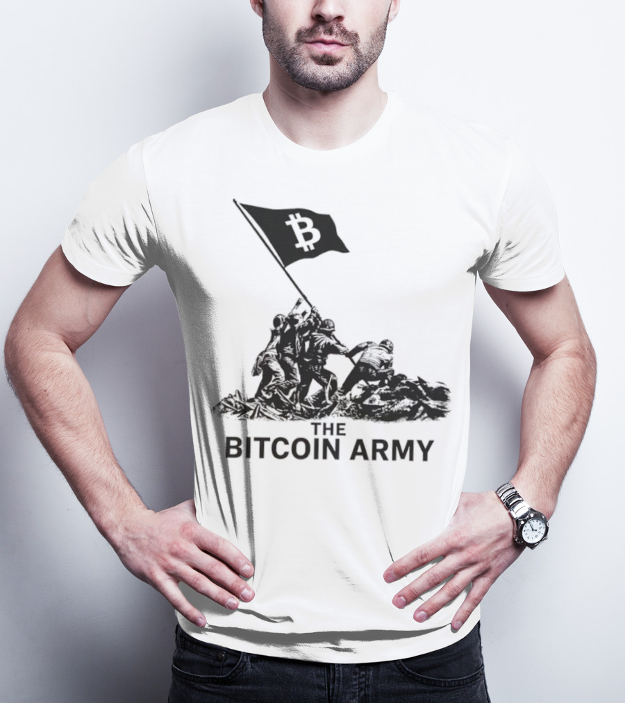Bitcoin Army Raising The Flag Cryptocurrency Image Iwo Jima T-Shirt