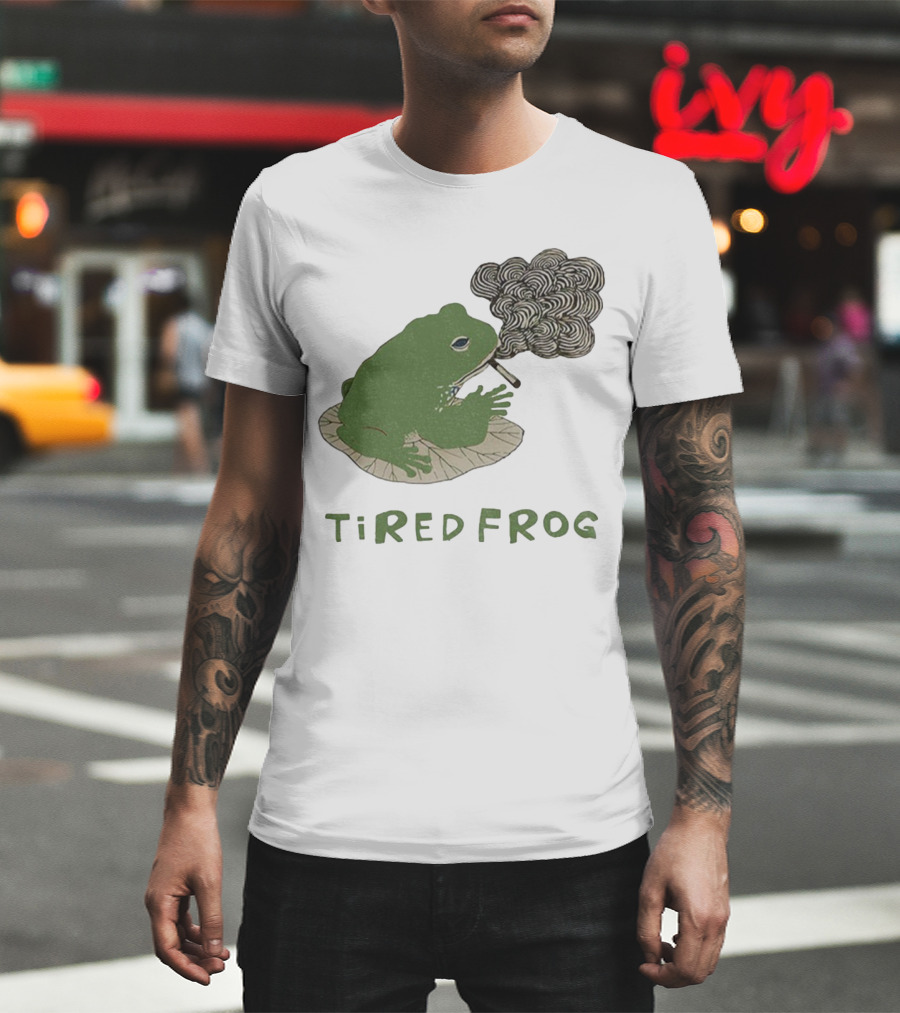 Tired Frog Smoking Meme Japanese Style Smoking Frog T-Shirt