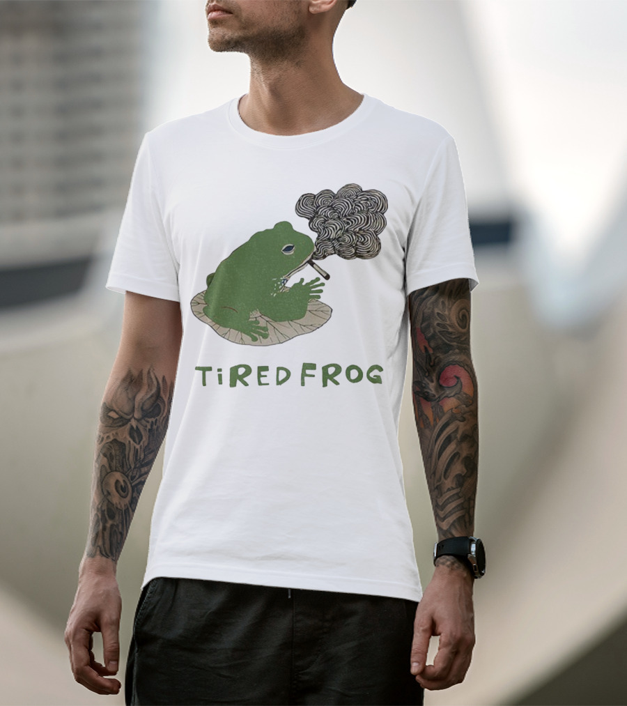 Tired Frog Smoking Meme Japanese Style Smoking Frog T-Shirt