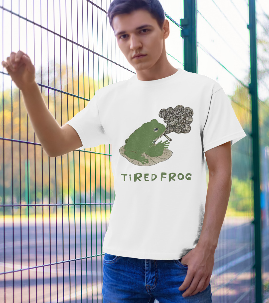 Tired Frog Smoking Meme Japanese Style Smoking Frog T-Shirt