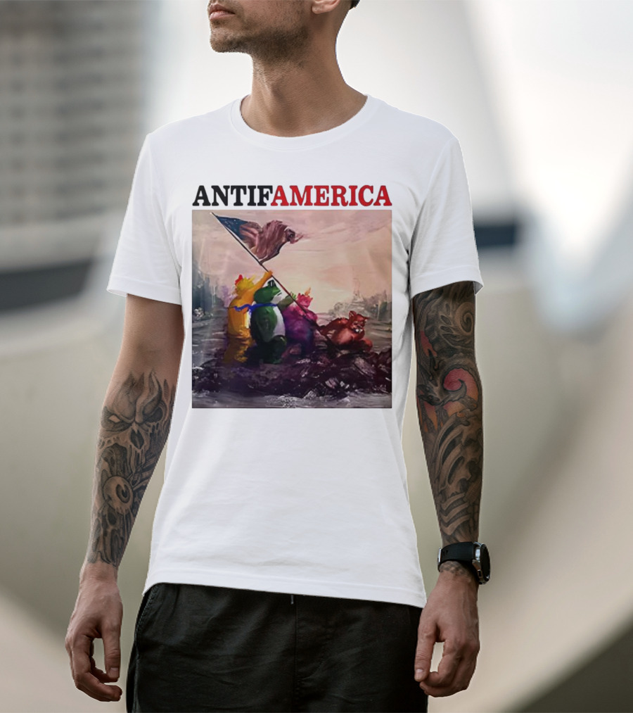 Antifamerica Portland Frog Parody Of Iconic Historical Scene With Bold Characters And Flag T-Shirt