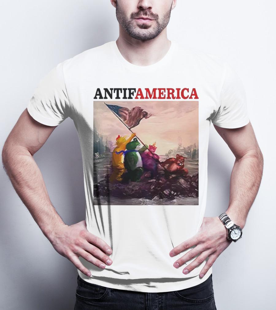 Antifamerica Portland Frog Parody Of Iconic Historical Scene With Bold Characters And Flag T-Shirt