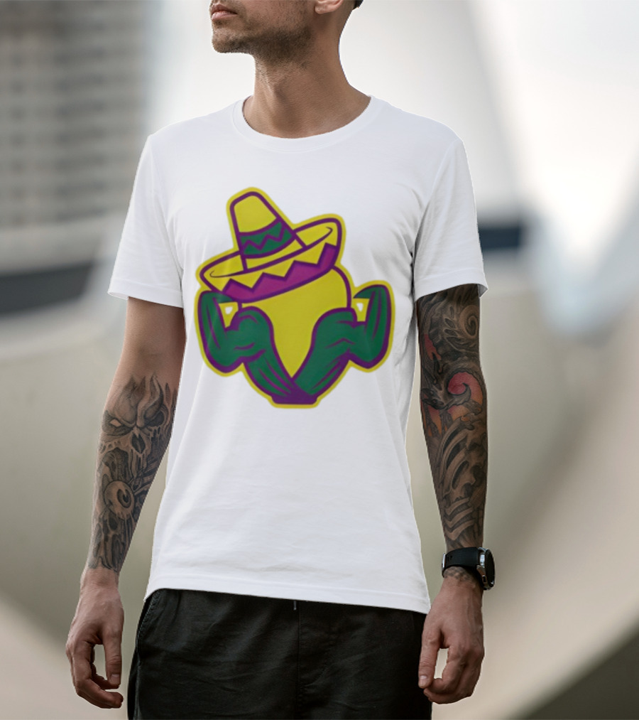 Cedar Rapids Kernels Corn Mascot In Sombrero Green And Yellow Design T-Shirt
