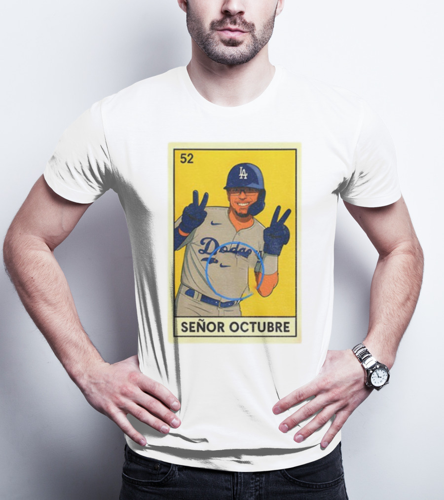 Señor Octubre Los Angeles Dodgers Kike Hernandez 52 MLB Baseball Card T-Shirt