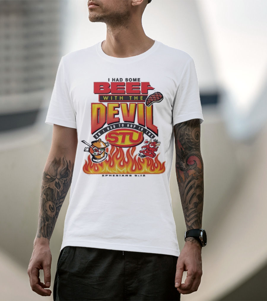 Mike Teezy Beef With The Devil STU Fire Text Graphics T-Shirt