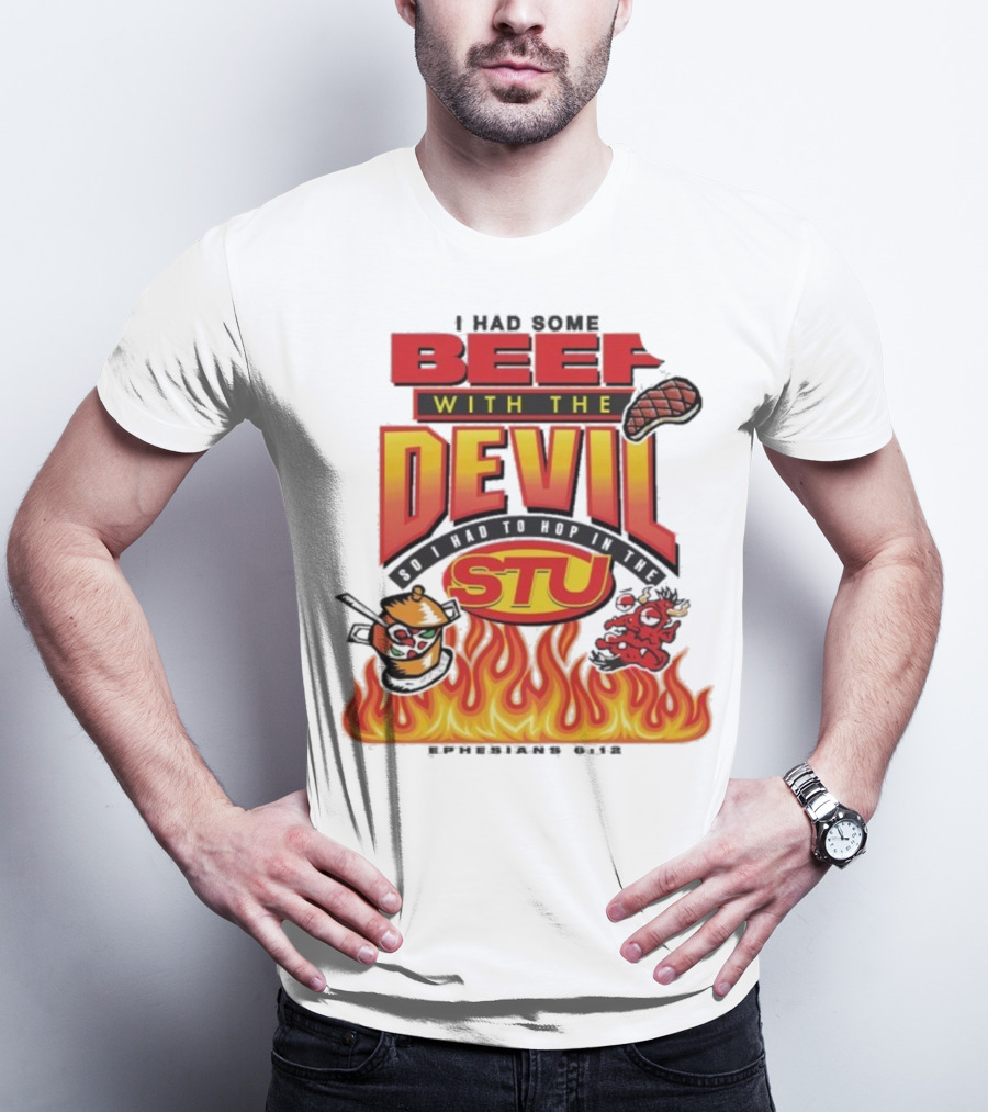 Mike Teezy Beef With The Devil STU Fire Text Graphics T-Shirt