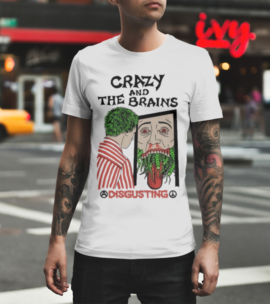 Crazy And The Brains Disgusting Peace Comic Style Face And Green Hair T-Shirt