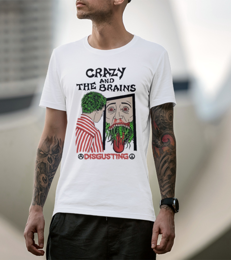 Crazy And The Brains Disgusting Peace Comic Style Face And Green Hair T-Shirt