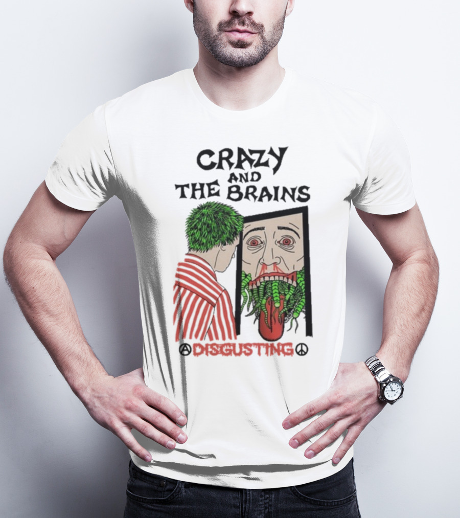 Crazy And The Brains Disgusting Peace Comic Style Face And Green Hair T-Shirt