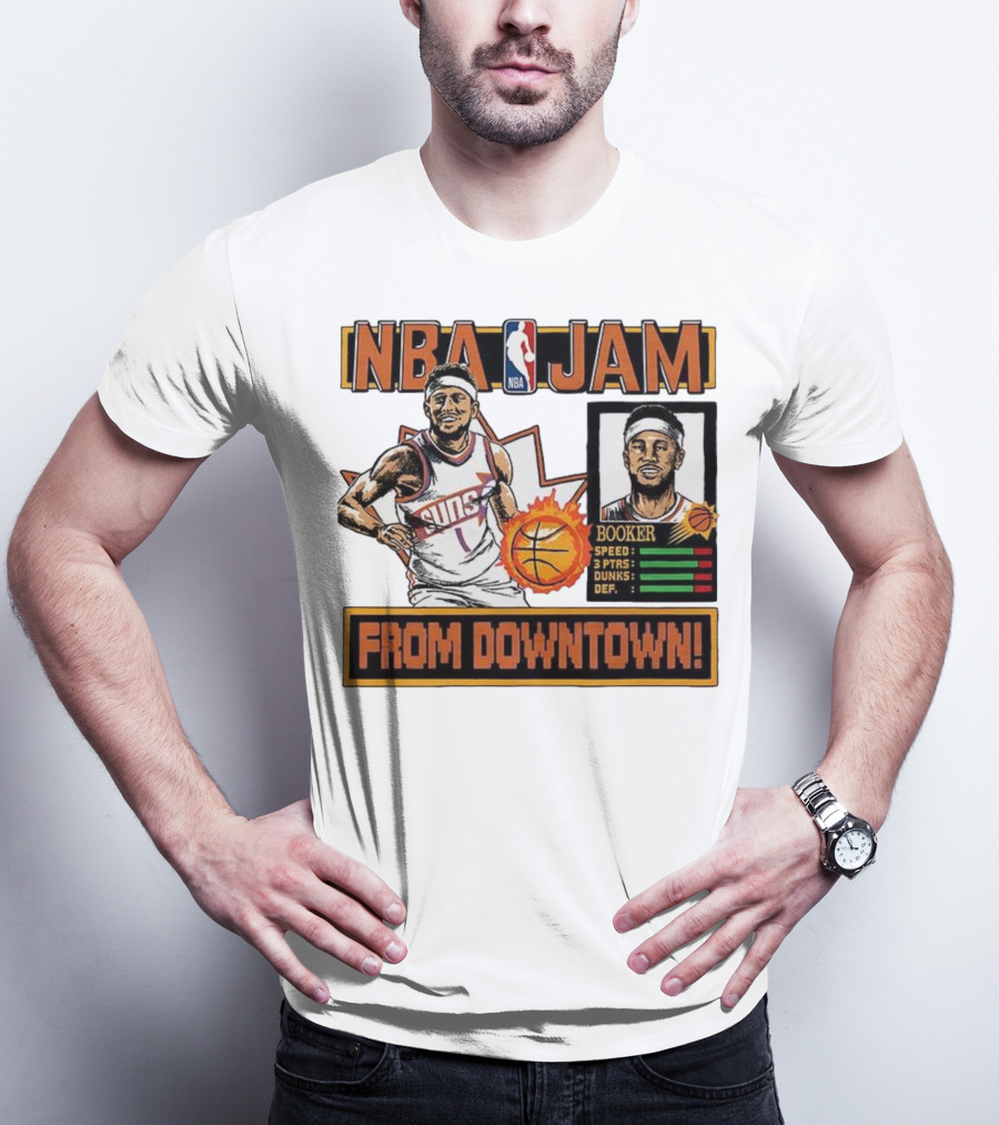 NBA Jam Devin Booker Suns From Downtown Classic Video Game T-Shirt