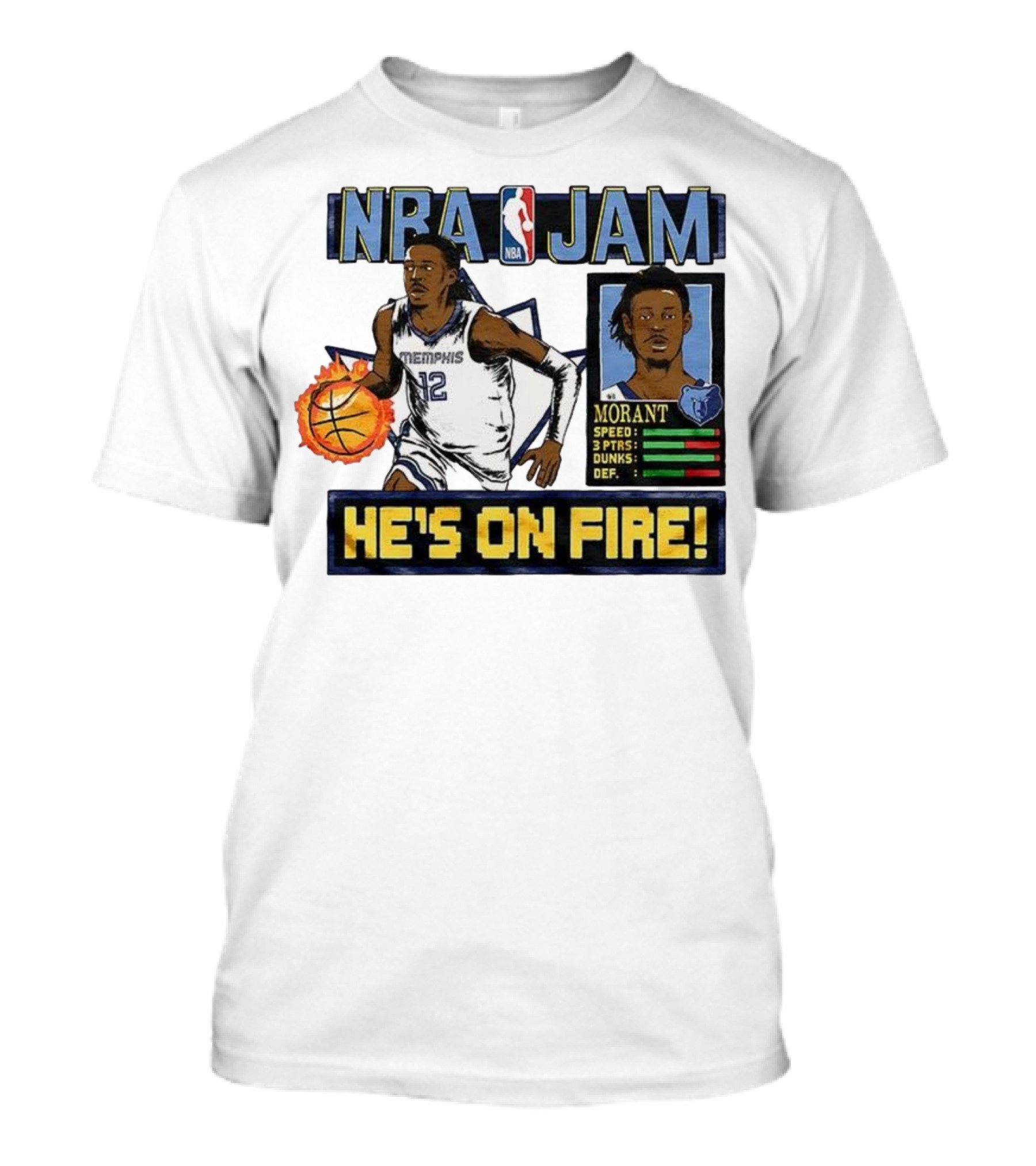 Ja Morant NBA Jam Memphis Grizzlies He's On Fire Classic Video Game Style T-Shirt