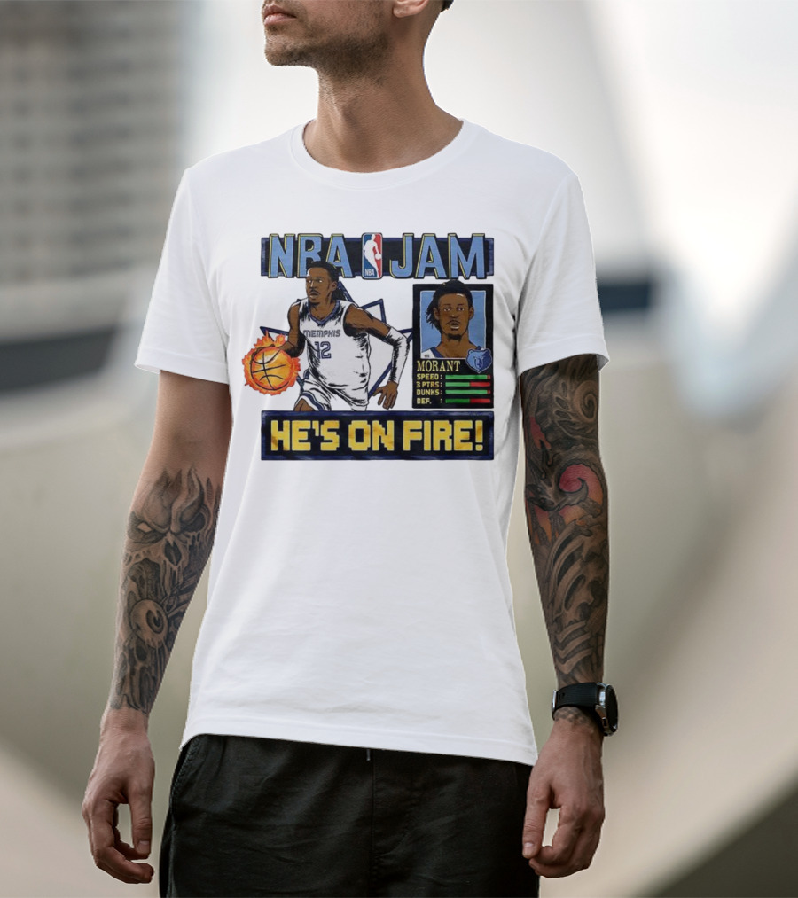 Ja Morant NBA Jam Memphis Grizzlies He's On Fire Classic Video Game Style T-Shirt
