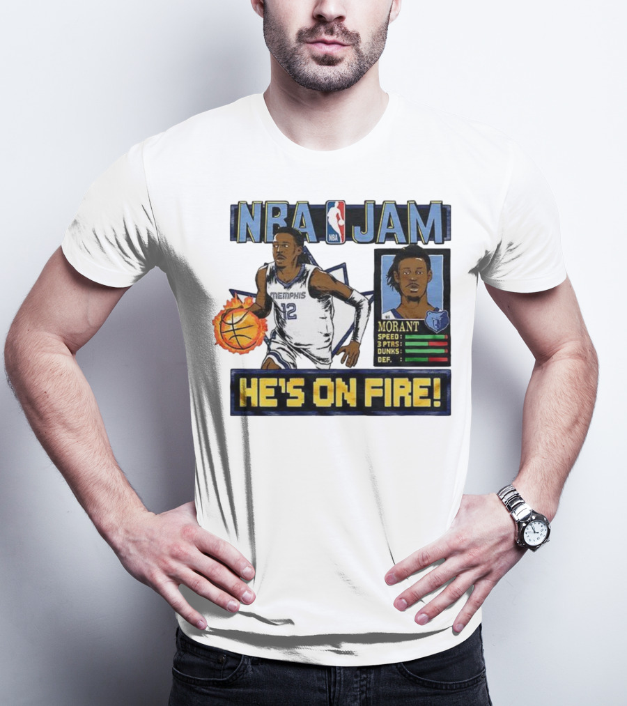 Ja Morant NBA Jam Memphis Grizzlies He's On Fire Classic Video Game Style T-Shirt