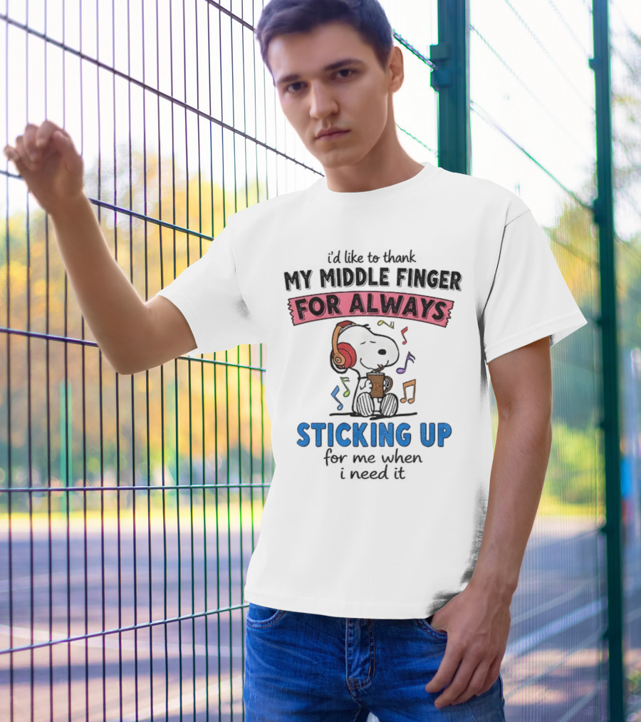 Snoopy Music Thank My Middle Finger Always Sticking Up For Me T-Shirt