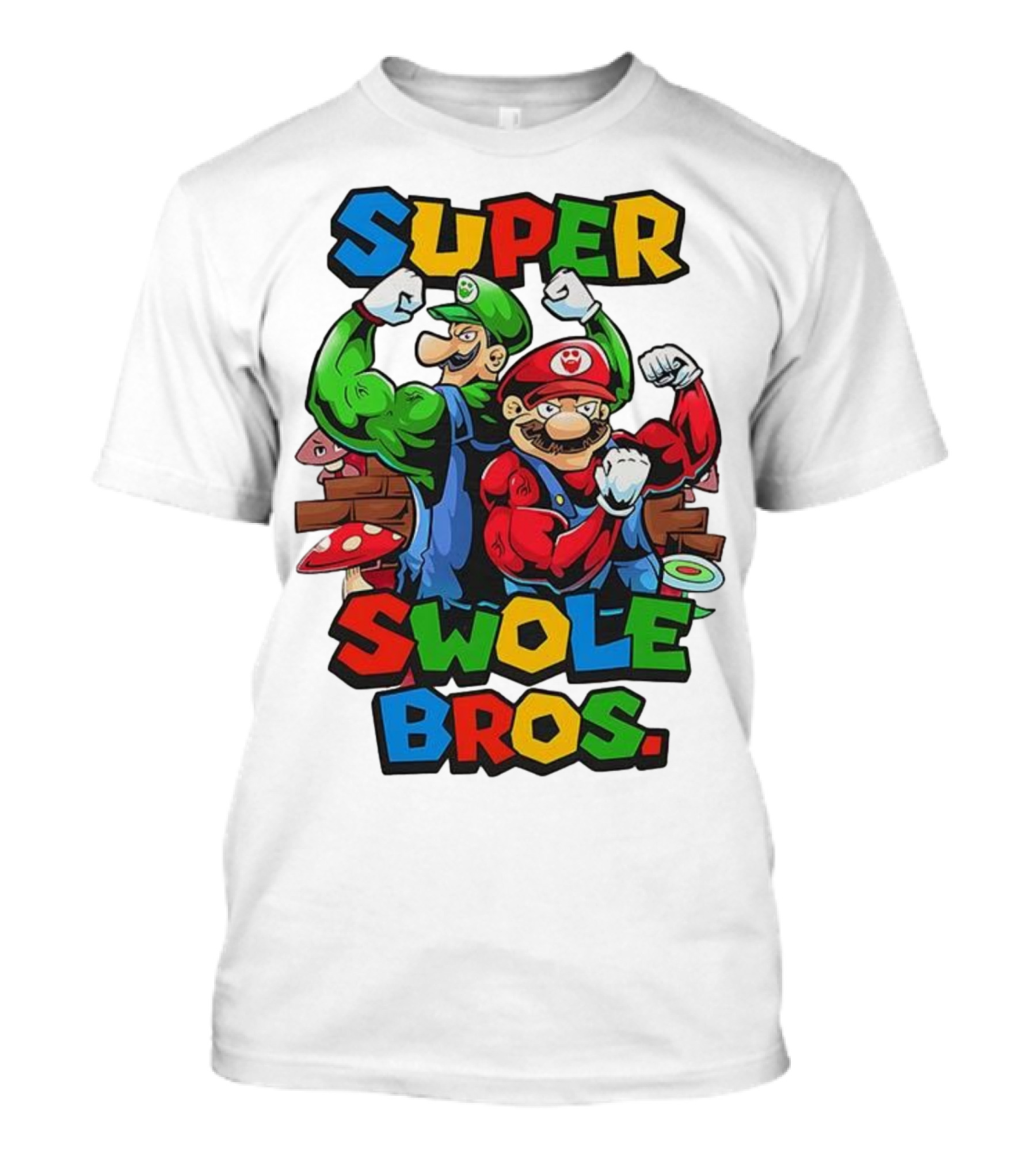 Super Swole Bros Classic Video Game Character Gym Lover Strong Cartoon Bros T-Shirt