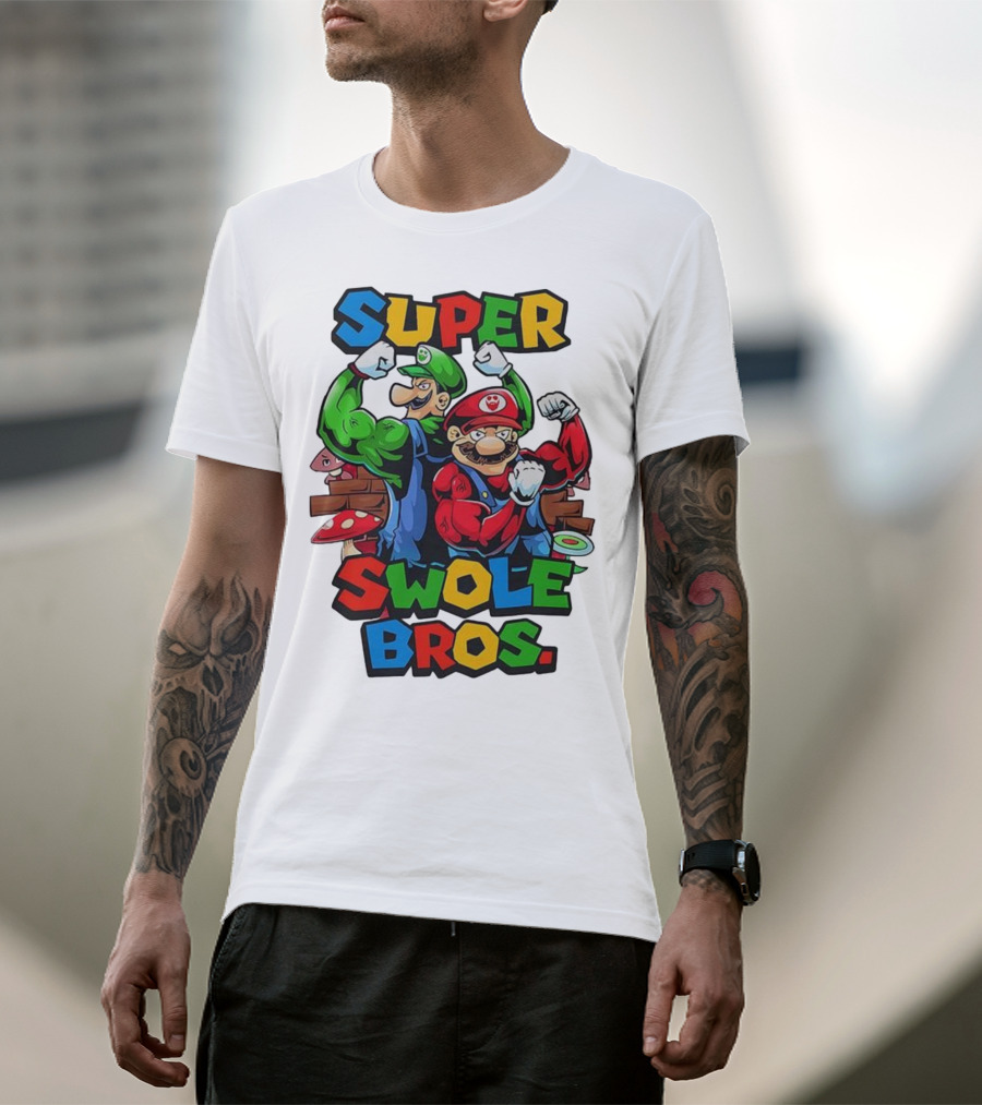 Super Swole Bros Classic Video Game Character Gym Lover Strong Cartoon Bros T-Shirt