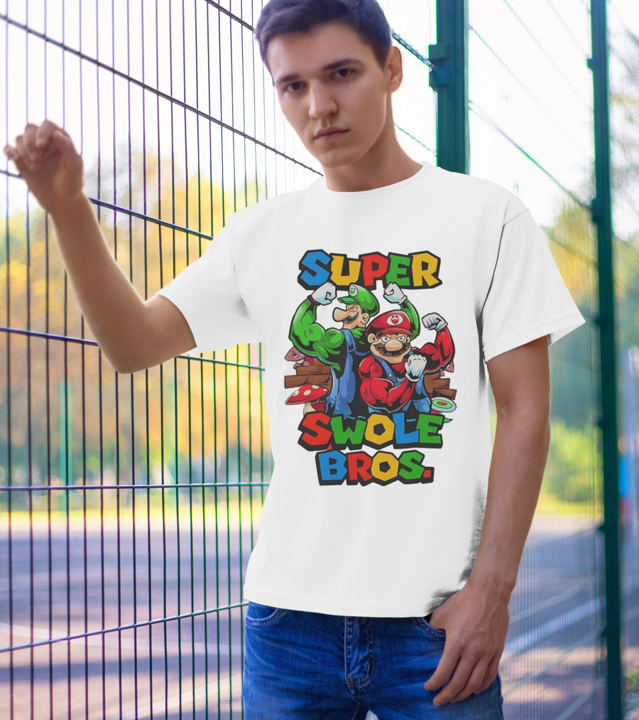 Super Swole Bros Classic Video Game Character Gym Lover Strong Cartoon Bros T-Shirt