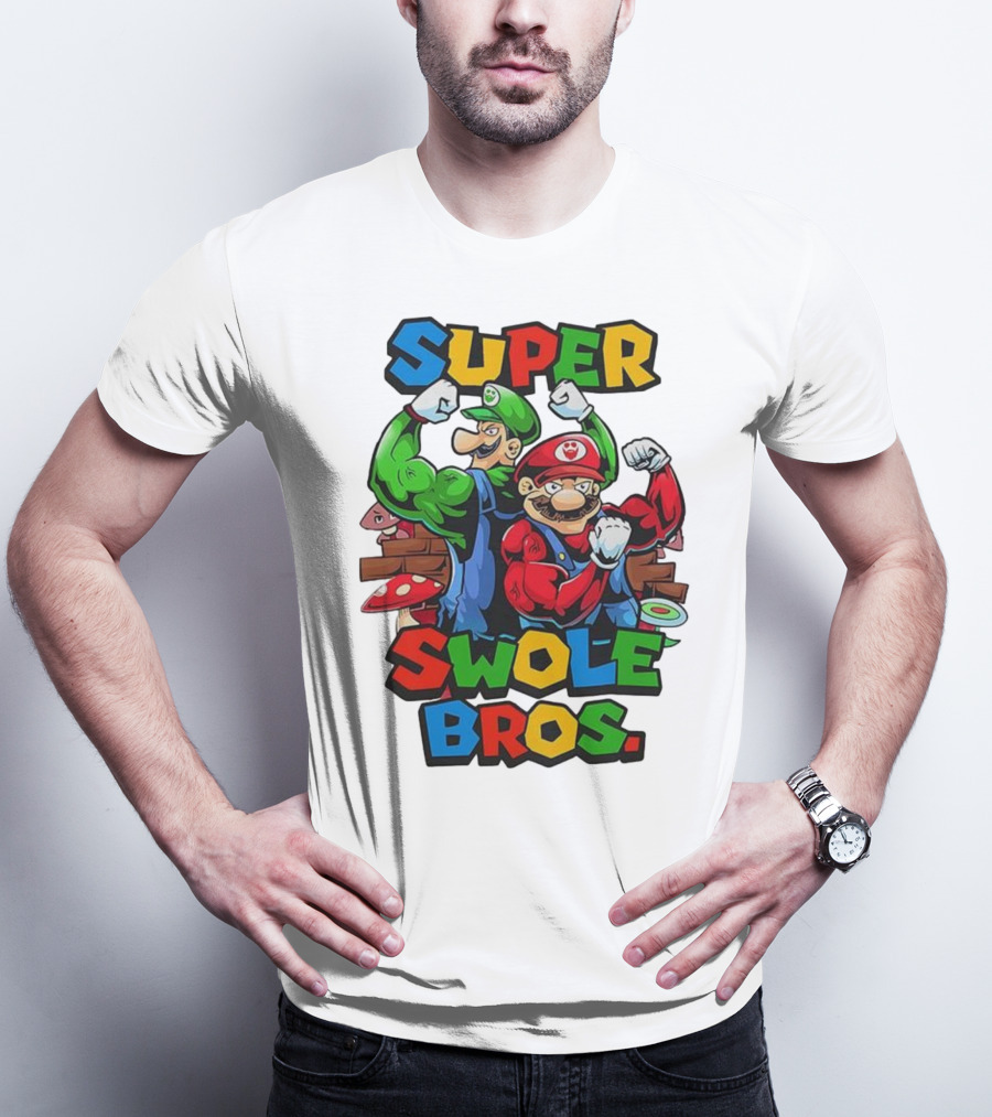 Super Swole Bros Classic Video Game Character Gym Lover Strong Cartoon Bros T-Shirt
