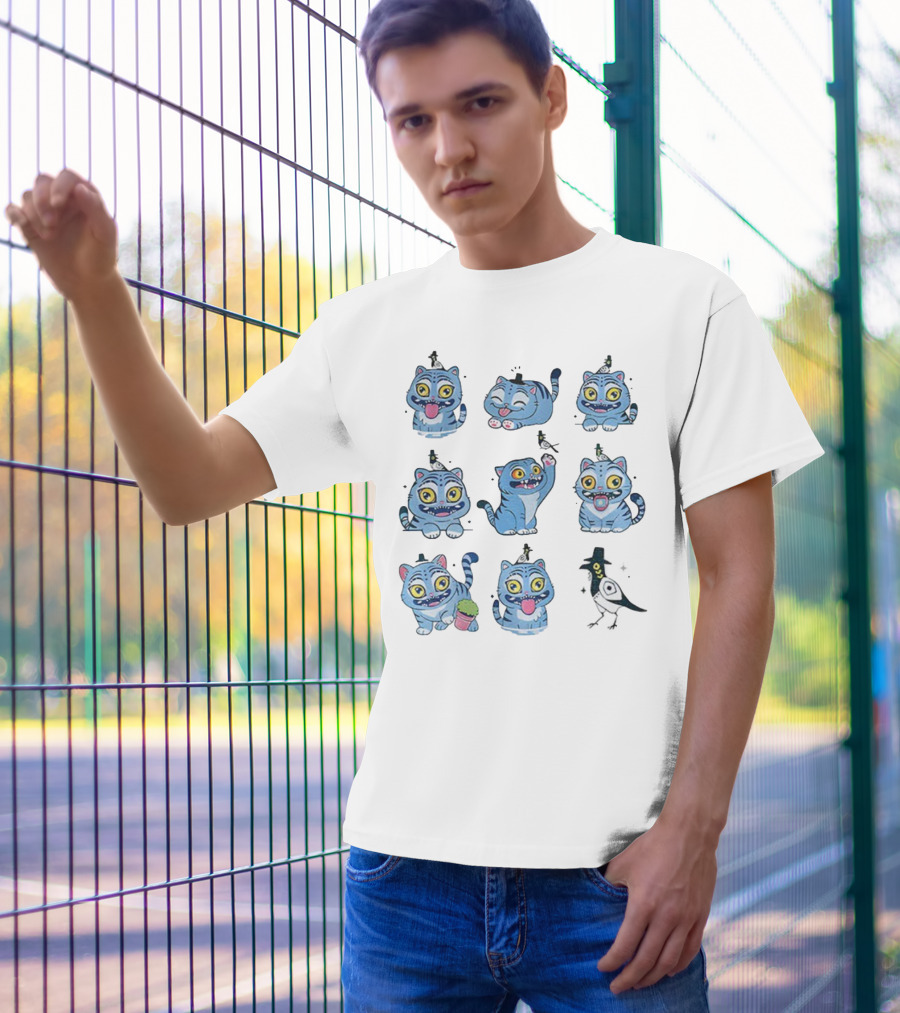 Tiger And Bird Cartoon Kpop Saja Boys Cute Expressions T-Shirt