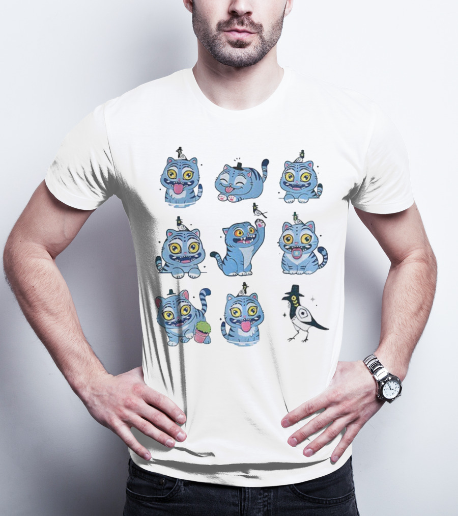 Tiger And Bird Cartoon Kpop Saja Boys Cute Expressions T-Shirt