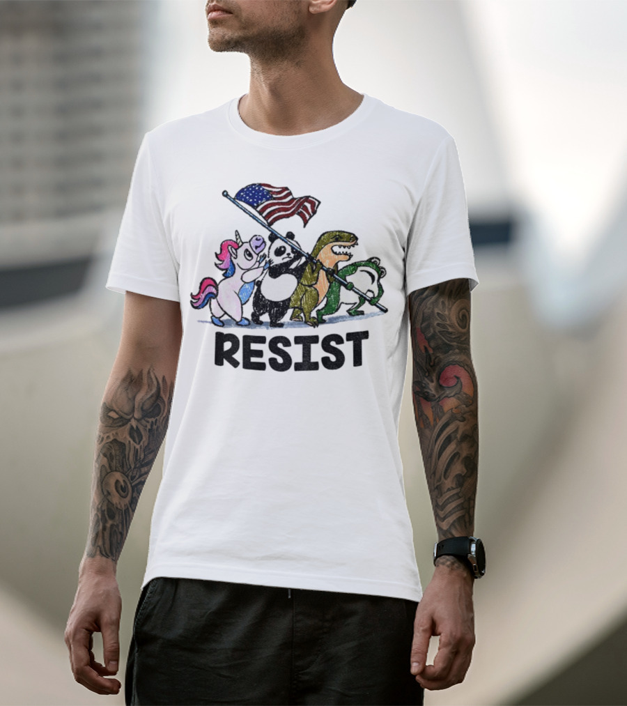 Unicorn Panda Alligator Frog Resist American Flag Political Statement T-Shirt